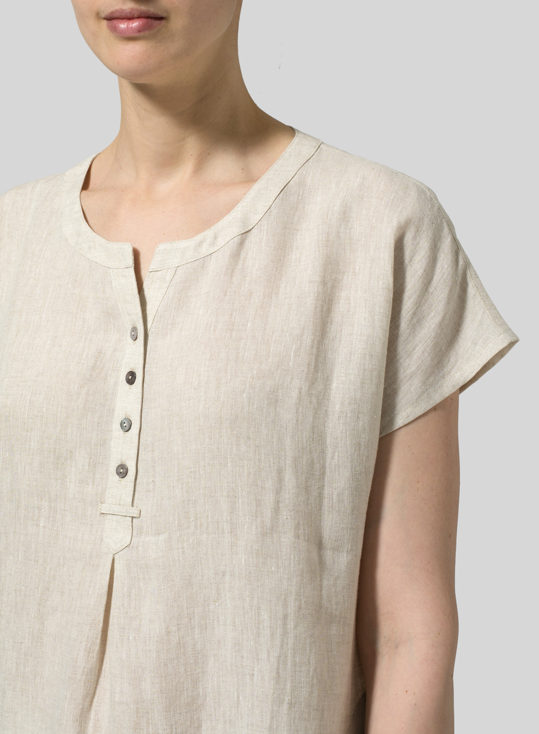 Linen Split Neck Long Tunics - Plus Size