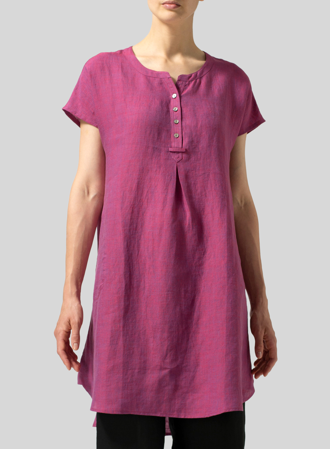 Linen Split Neck Long Tunics - Plus Size