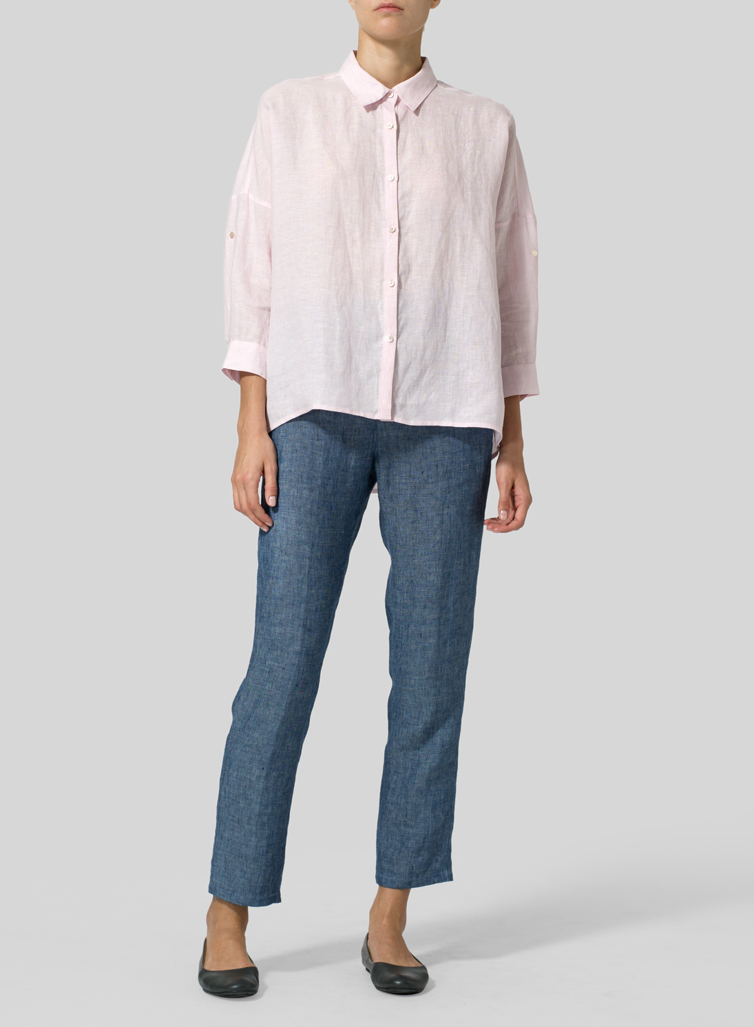 Baby Pink Linen Crop Sleeve Boxy Shirt