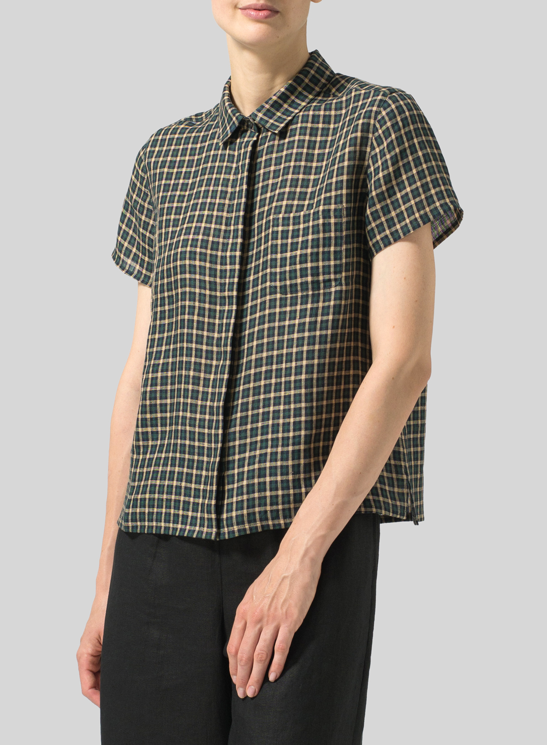 Linen Short Sleeve Mini-point Collar Shirt