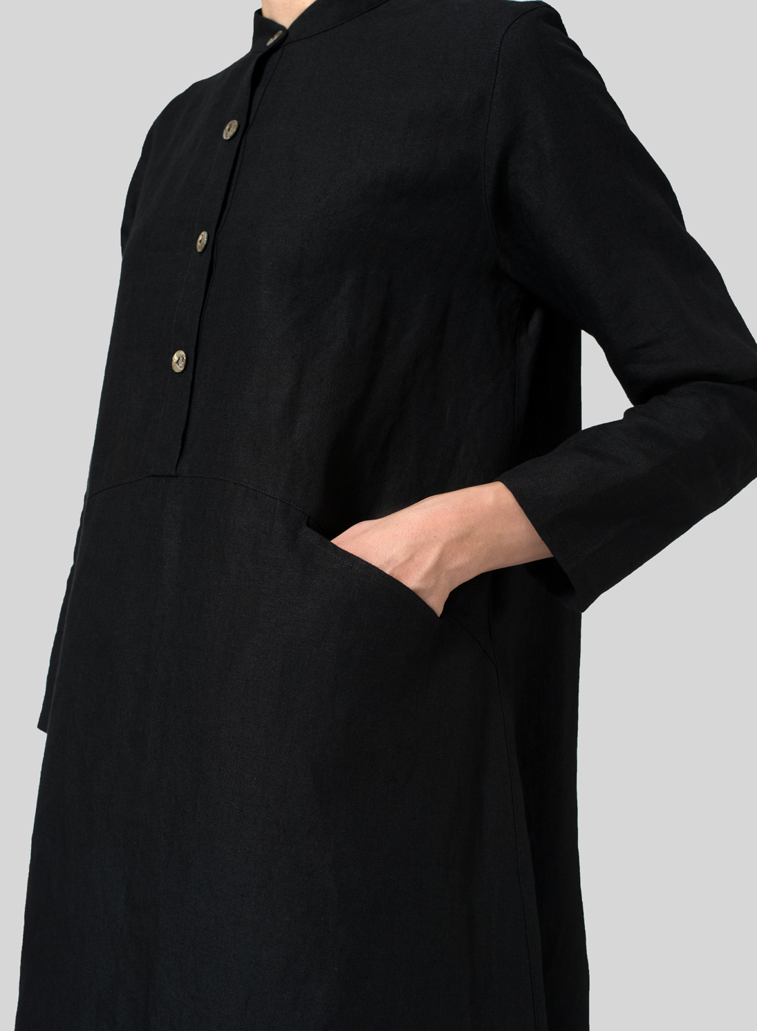 Black Linen Long Sleeve A-Line Tunic - Plus Size