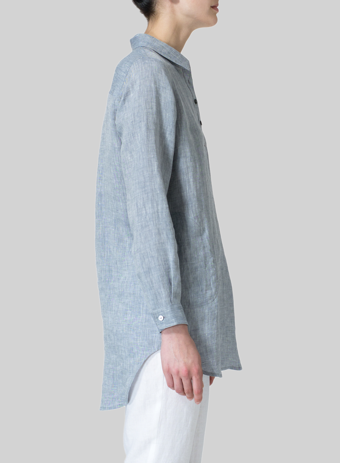 Linen Classic Collar Half Button Down Tunic