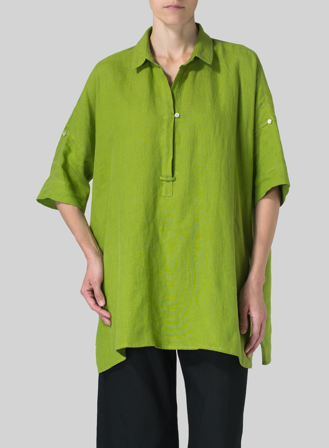 Green Leaf Linen Oversized Tunic - Plus Size