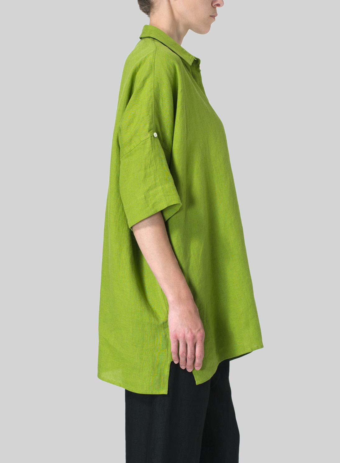 Green Leaf Linen Oversized Tunic - Plus Size