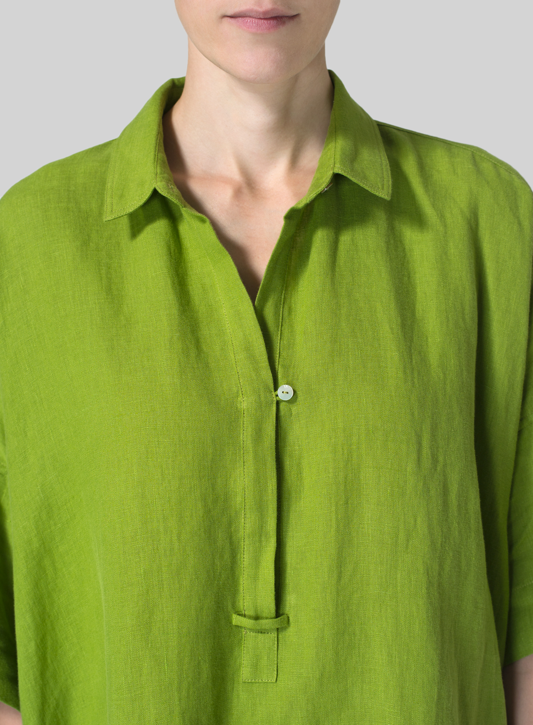 Green Leaf Linen Oversized Tunic - Plus Size