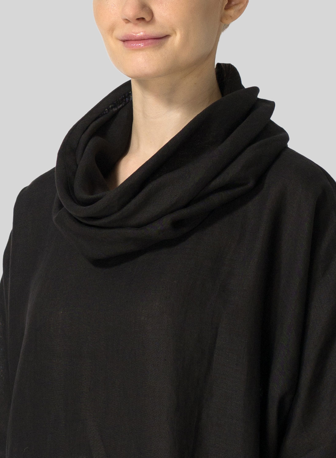 Black Linen Turtleneck Tunic