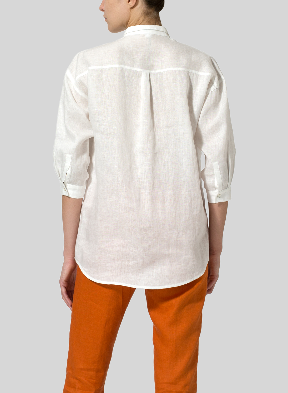 Soft White Linen Blouse With V-neck Mandarin Collar Set