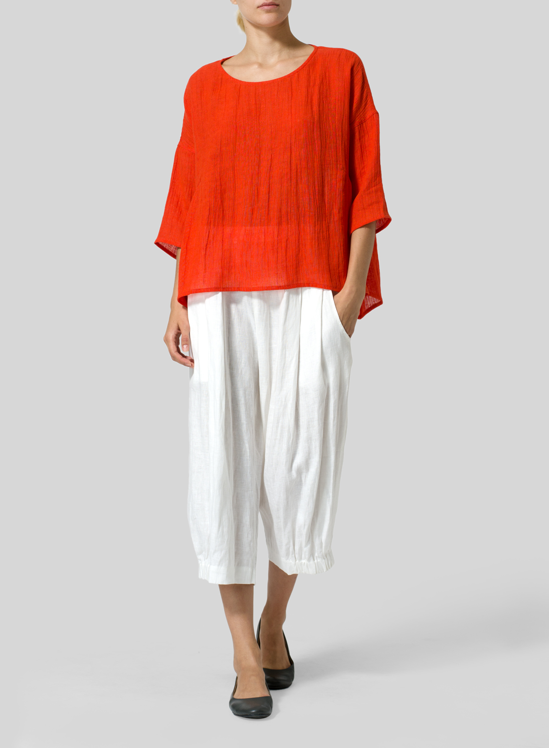Linen Boxy Asymmetrical Hem Top - Plus Size