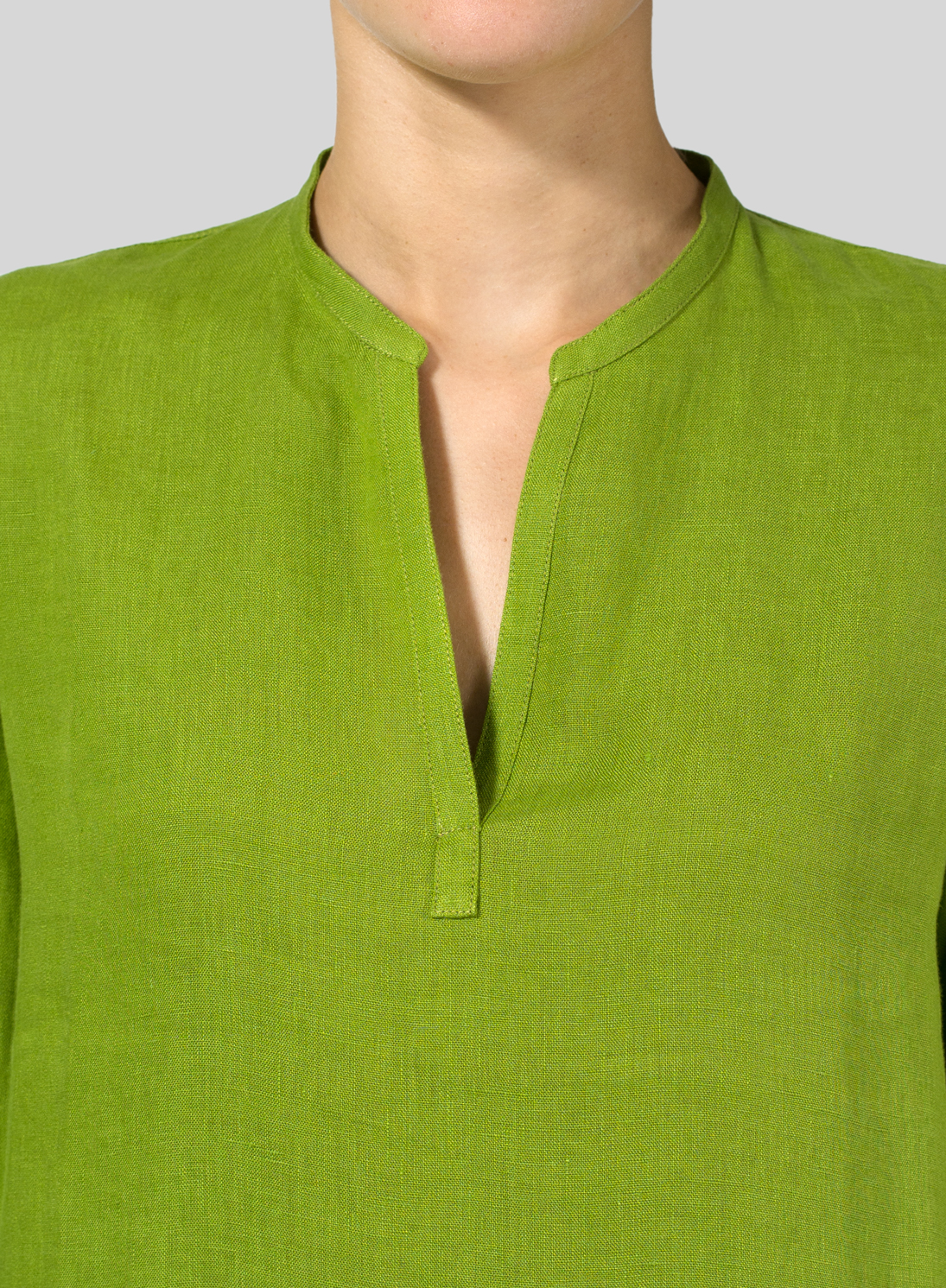 Linen V-neck Mandarin Collar Tunic - Plus Size