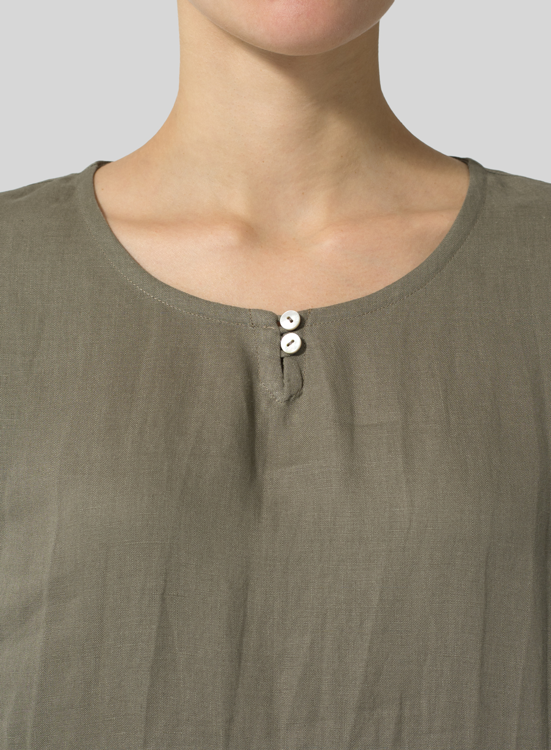 Linen Button Loop Balloon Tunic - Plus Size
