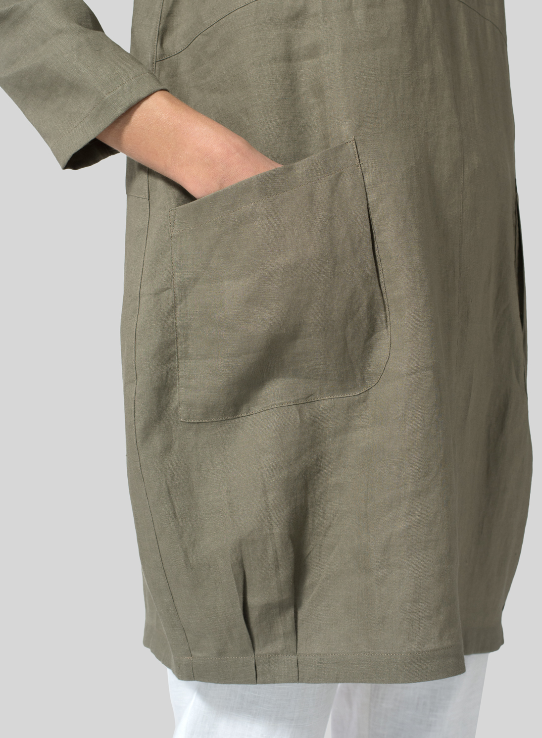 Linen Button Loop Balloon Tunic - Plus Size