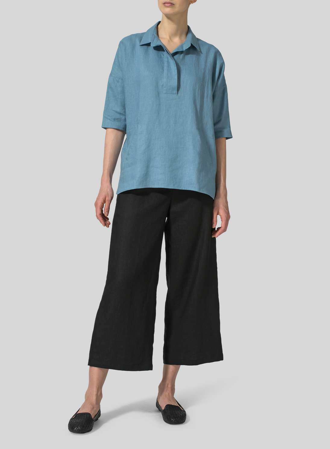 Pale Blue Linen Classic Collar Box Top Set