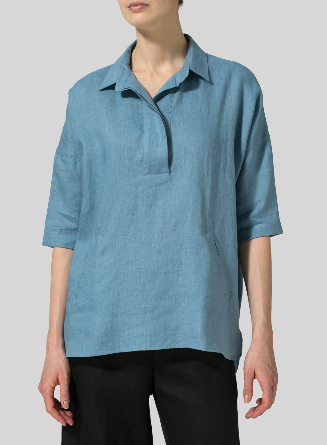 Pale Blue Linen Classic Collar Box Top Set