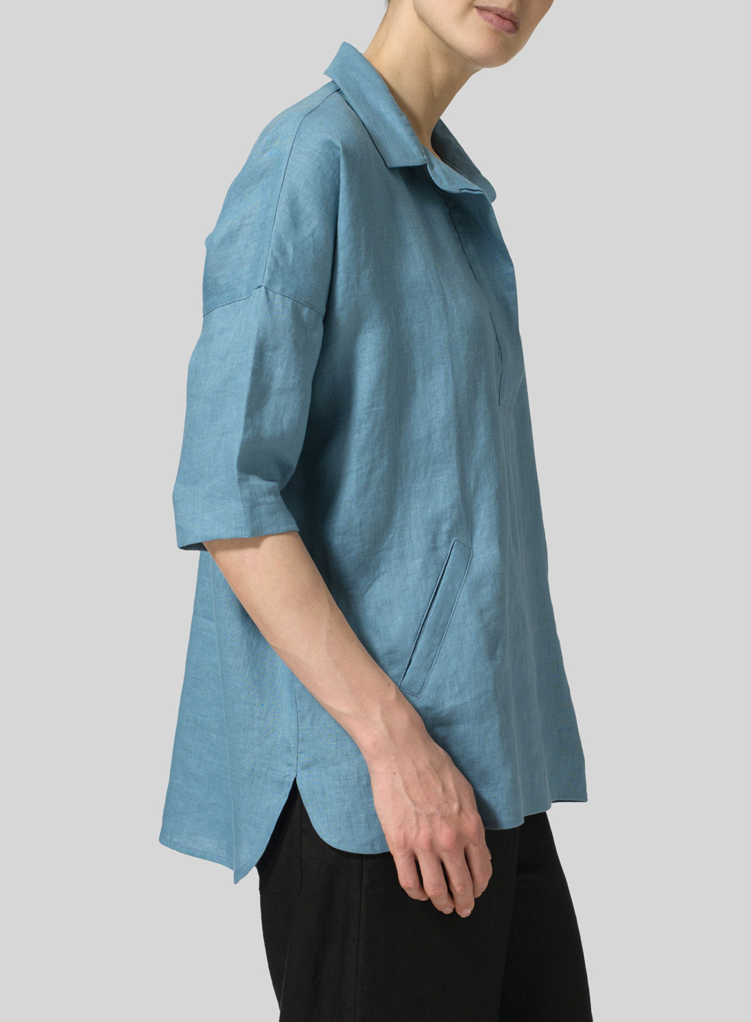 Pale Blue Linen Classic Collar Box Top Set