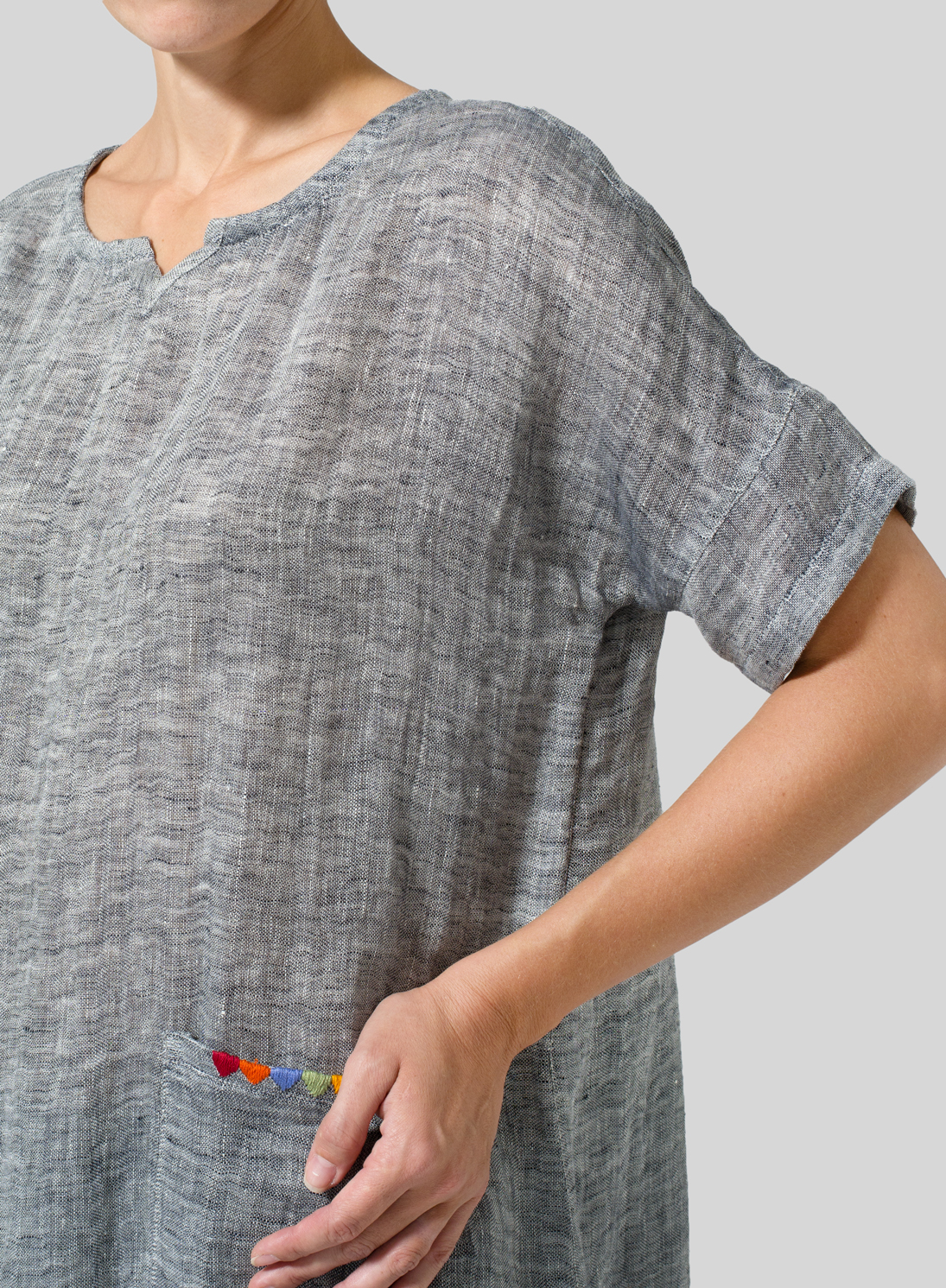 Linen Sweetheart Neckline Doublecloth Tunics - Plus Size