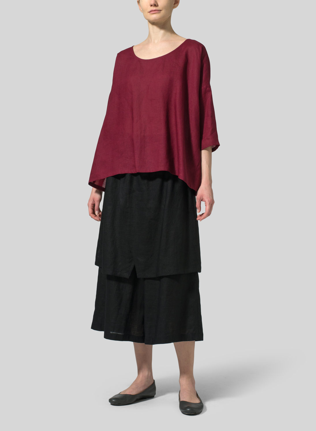 Linen Contrast Dropped Shoulder Top