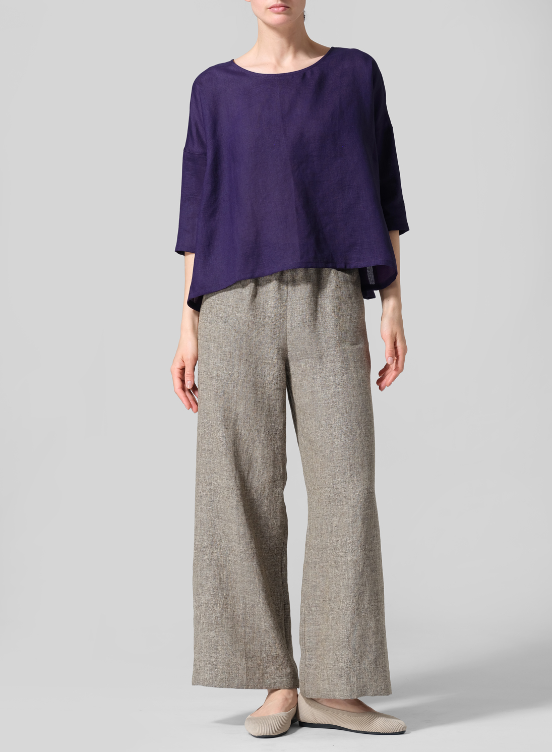 Linen Contrast Dropped Shoulder Top