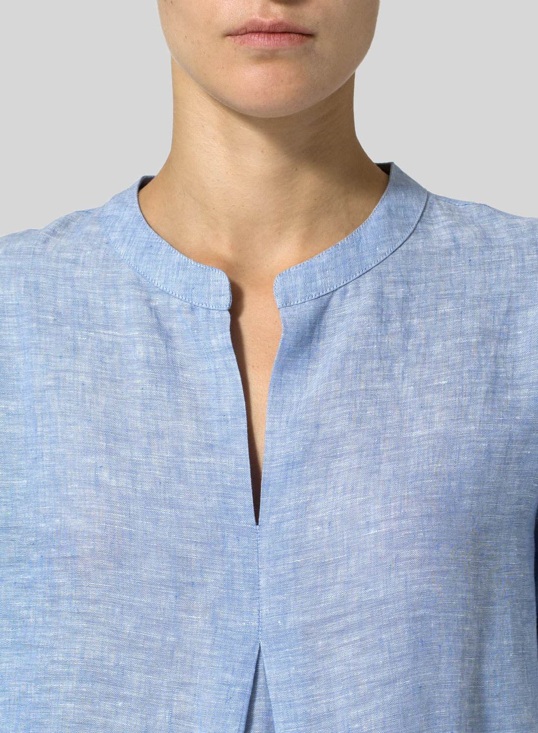 Linen Mandarin Collar A Shape Blouse - Plus Size