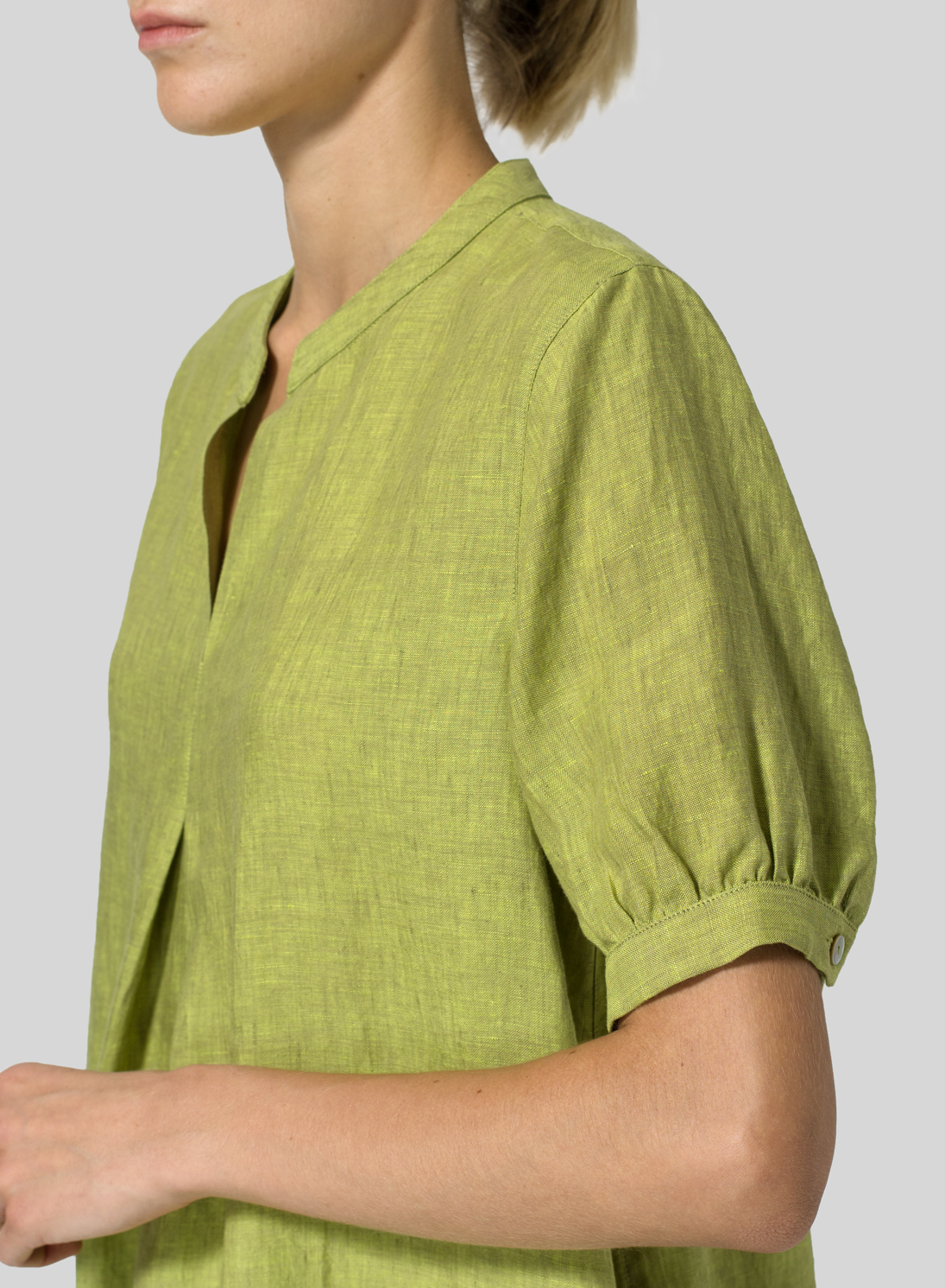 Linen Mandarin Collar A Shape Blouse