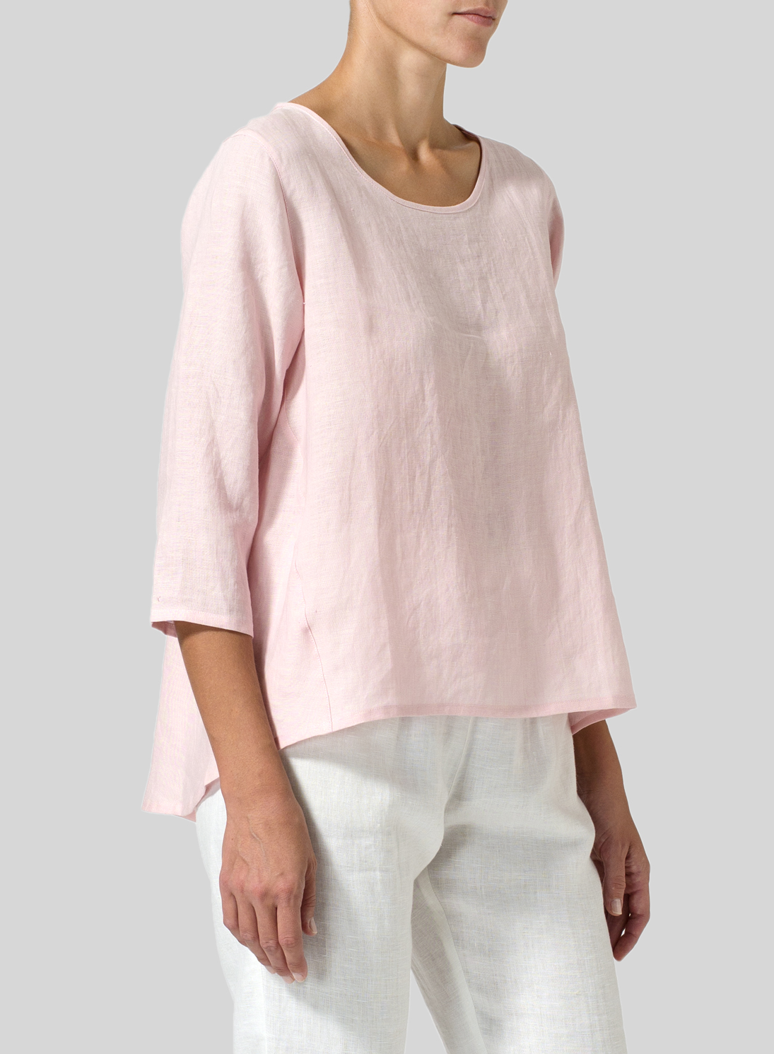 Baby Pink Linen A-line High-Low Top - Plus Size