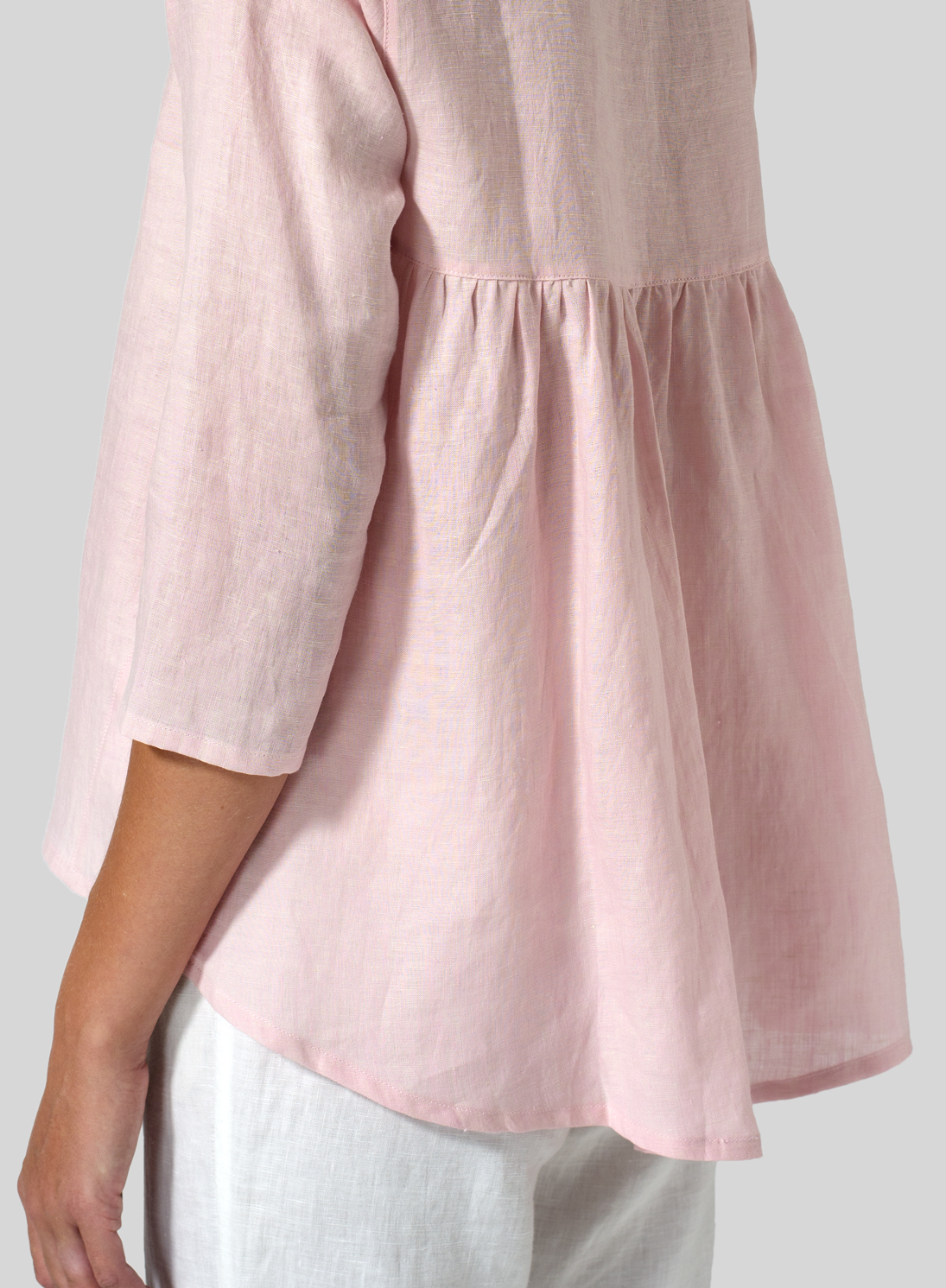 Baby Pink Linen A-line High-Low Top - Plus Size