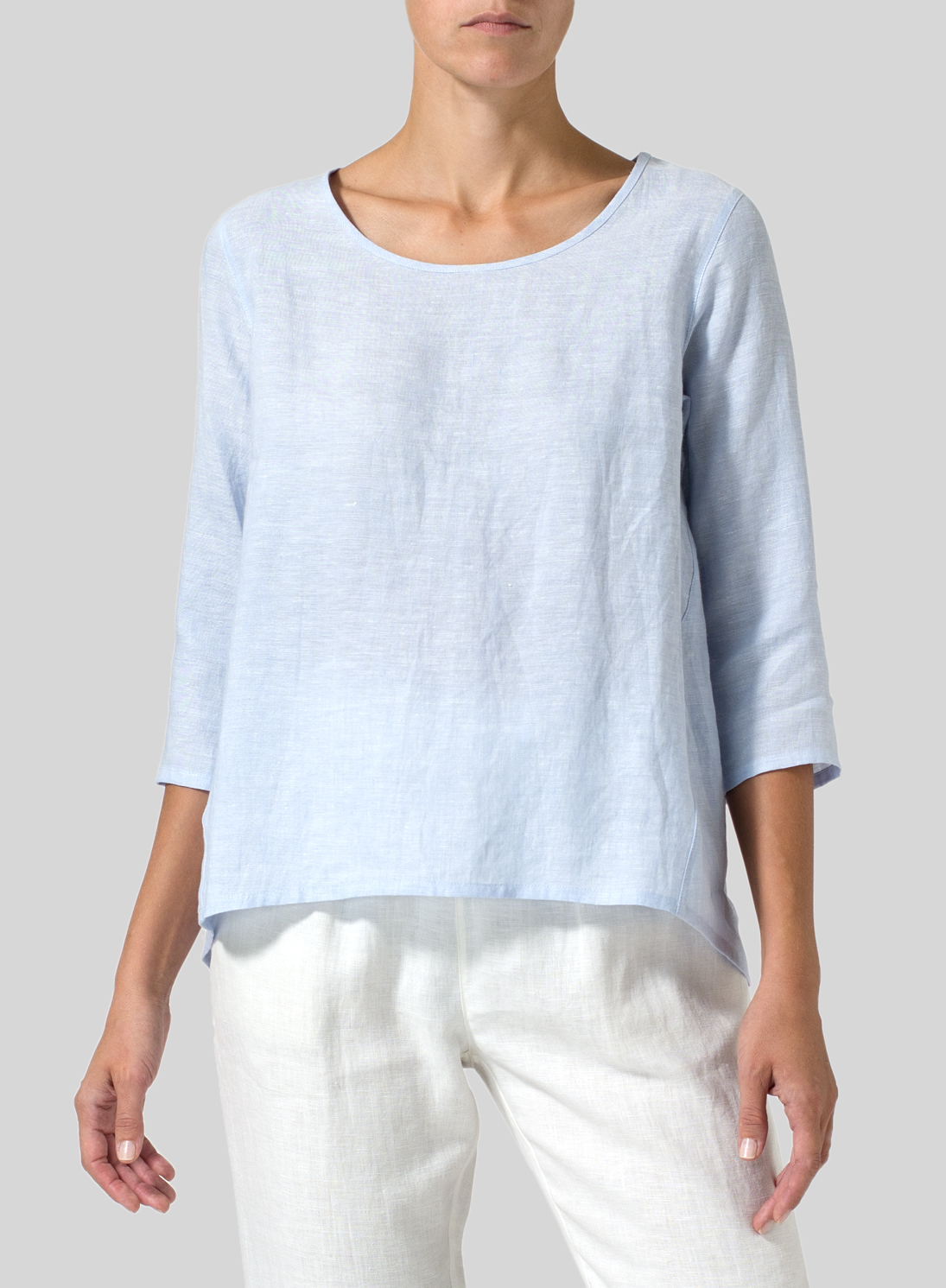 Light Sky Blue Linen A-line High-Low Top - Plus Size