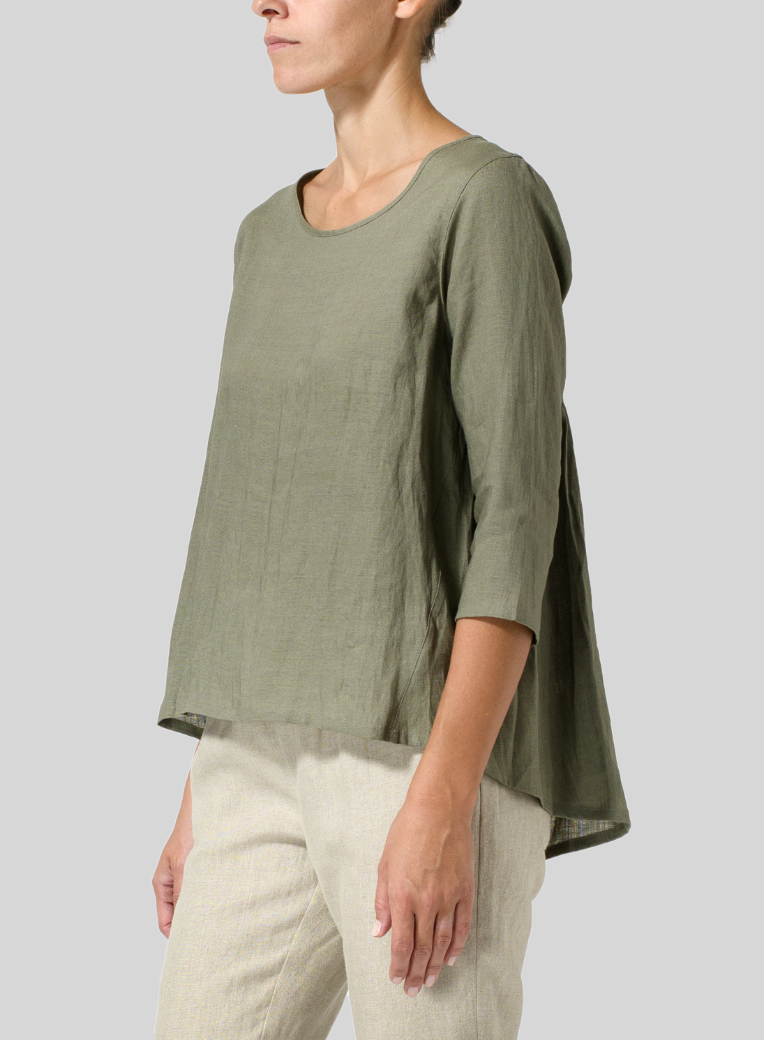 Dark Khaki Linen A-line High-Low Top