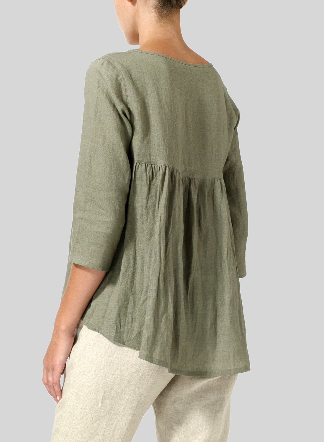 Dark Khaki Linen A-line High-Low Top
