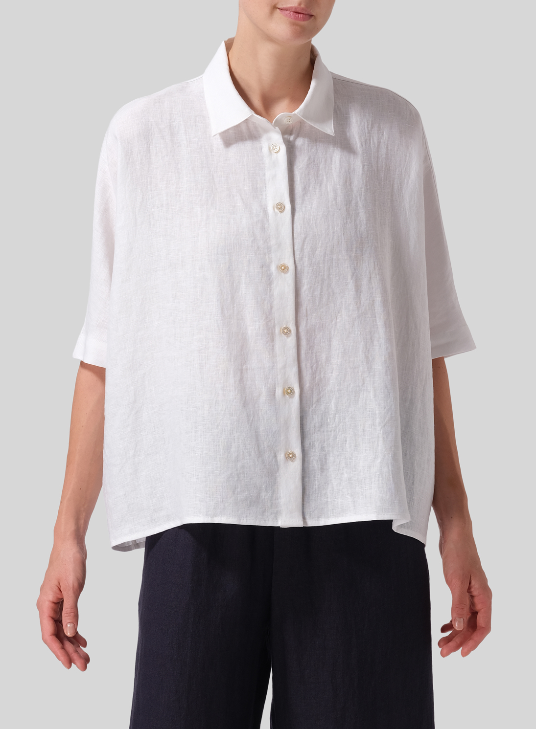 Linen Boxy Sleeves Shirt - Plus Size