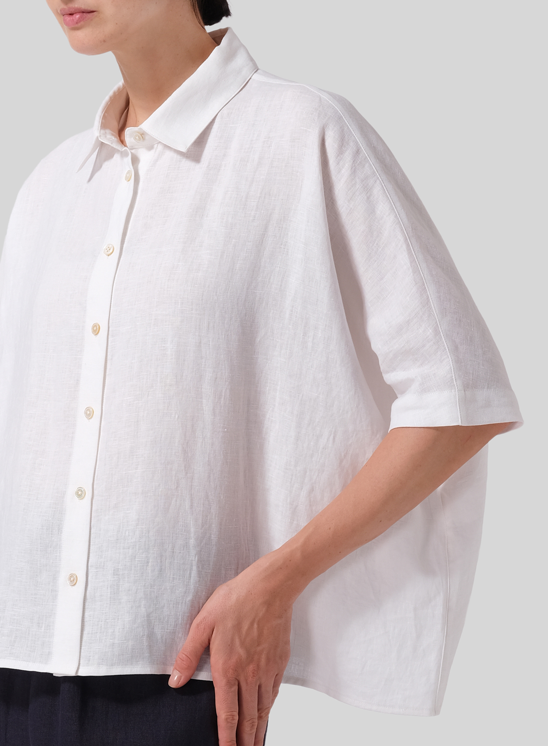 Linen Boxy Sleeves Shirt - Plus Size