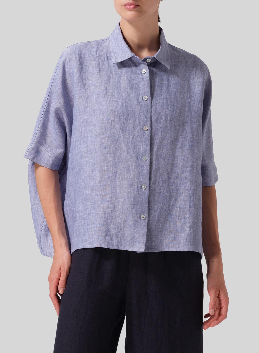 Linen Boxy Sleeves Shirt - Plus Size