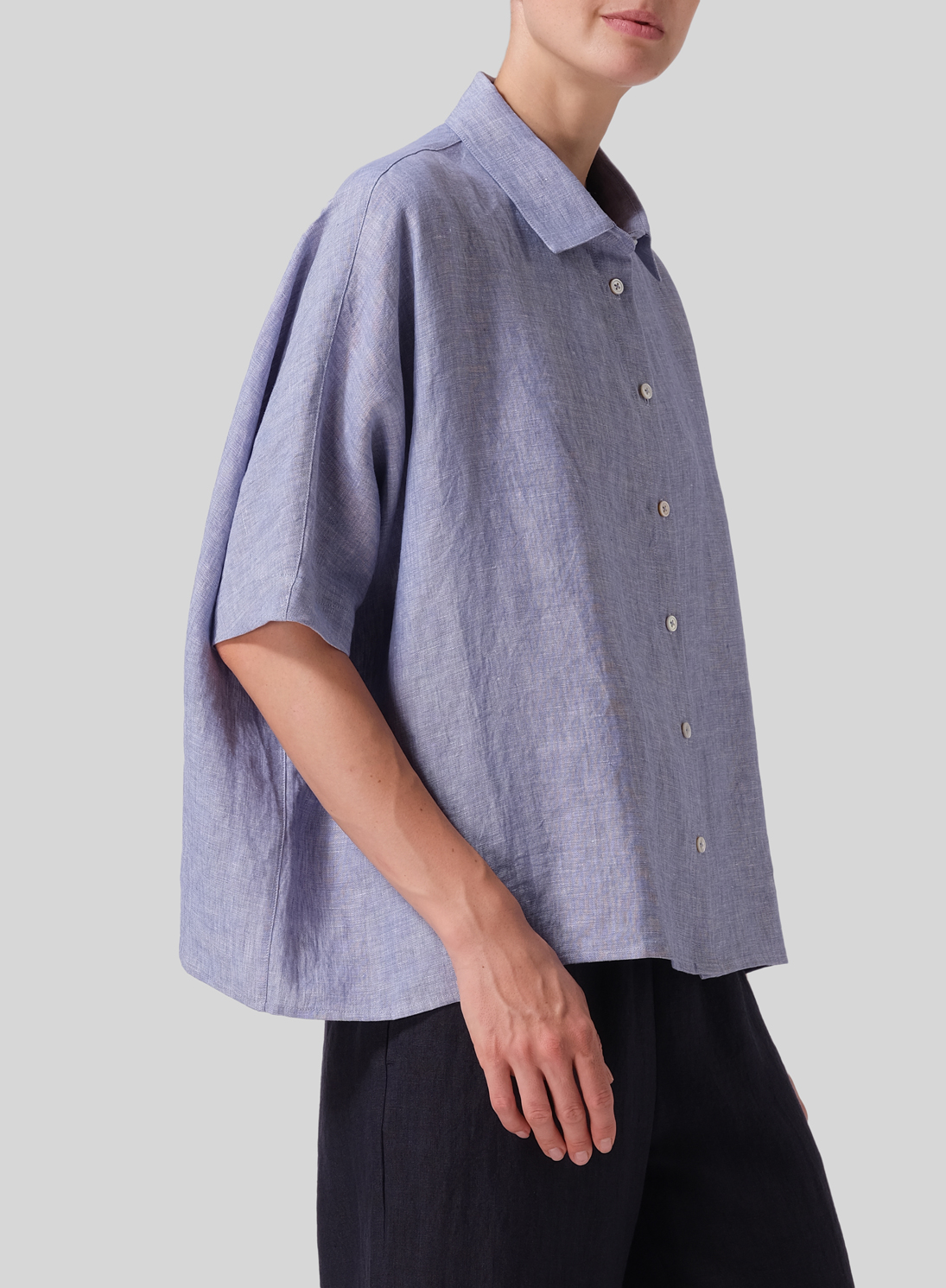Linen Boxy Sleeves Shirt - Plus Size