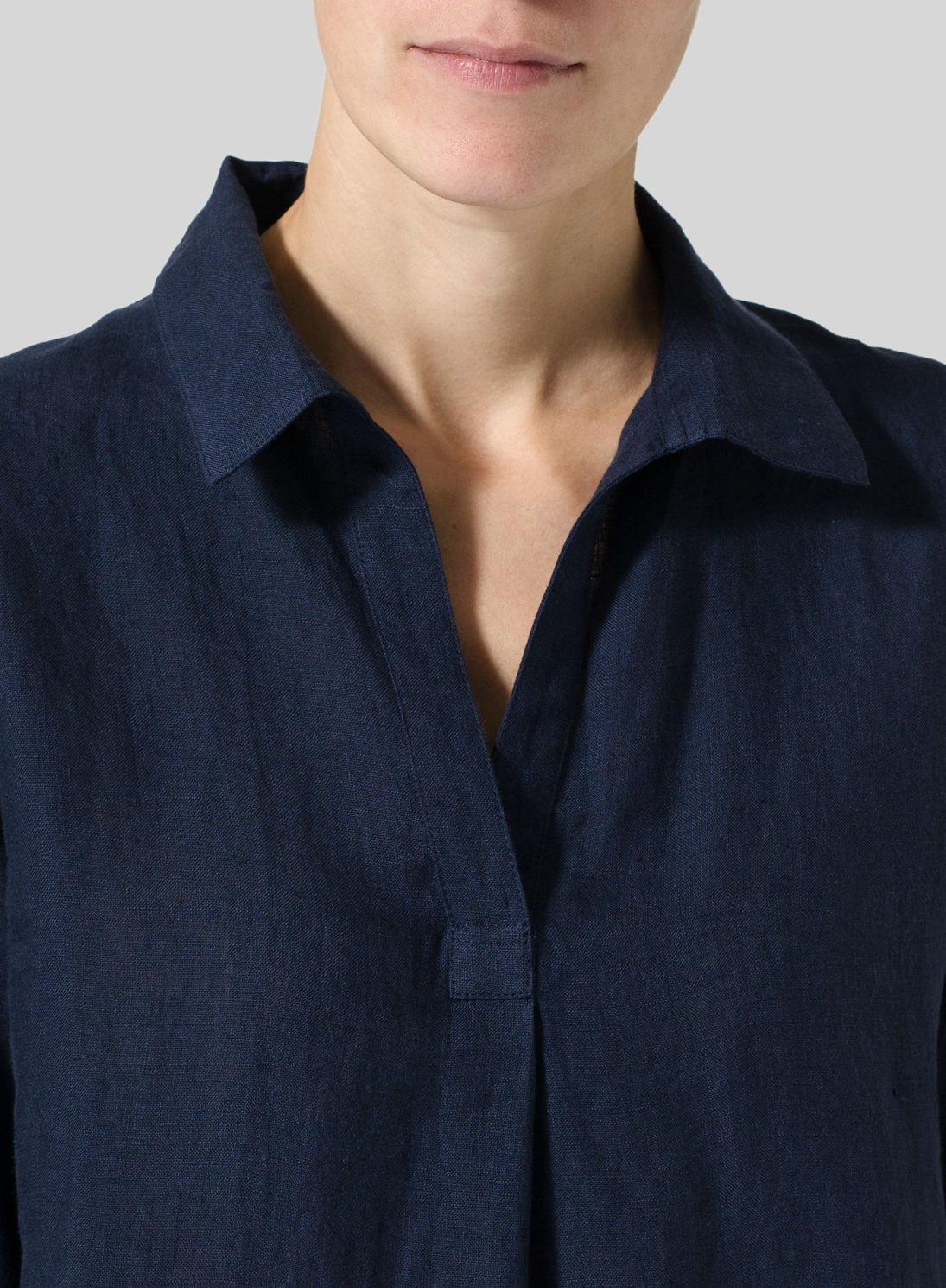 Linen Classic Collar Shirt - Plus Size