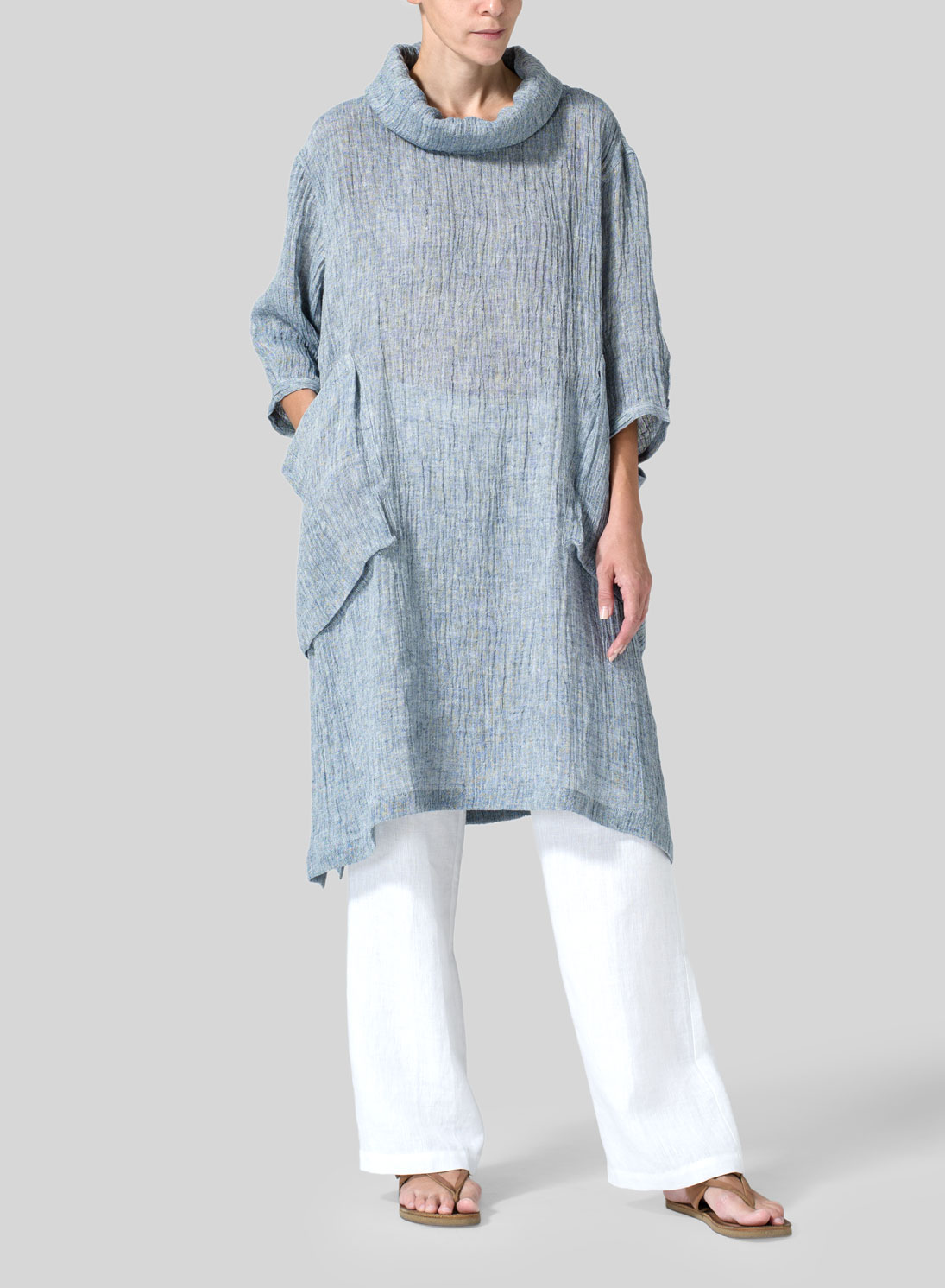 Gauze Linen Cowl Neck Oversized Tunic Plus Size
