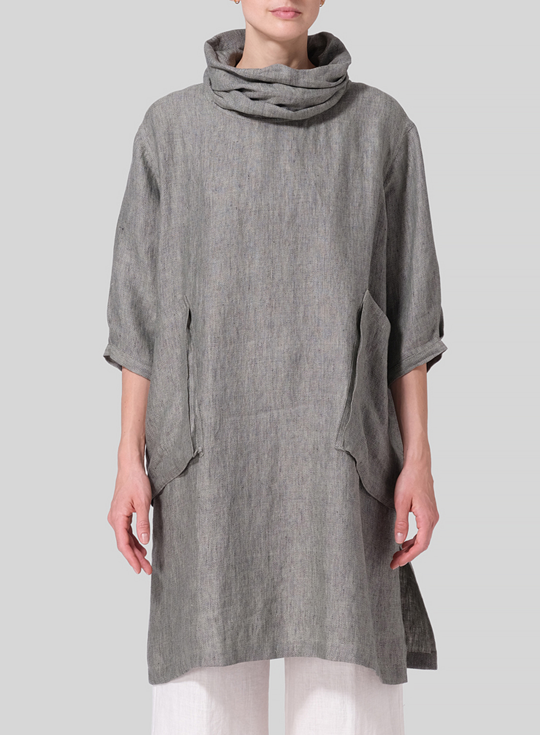 Heavy Linen Cowl Neck Oversized Tunic - Plus Size