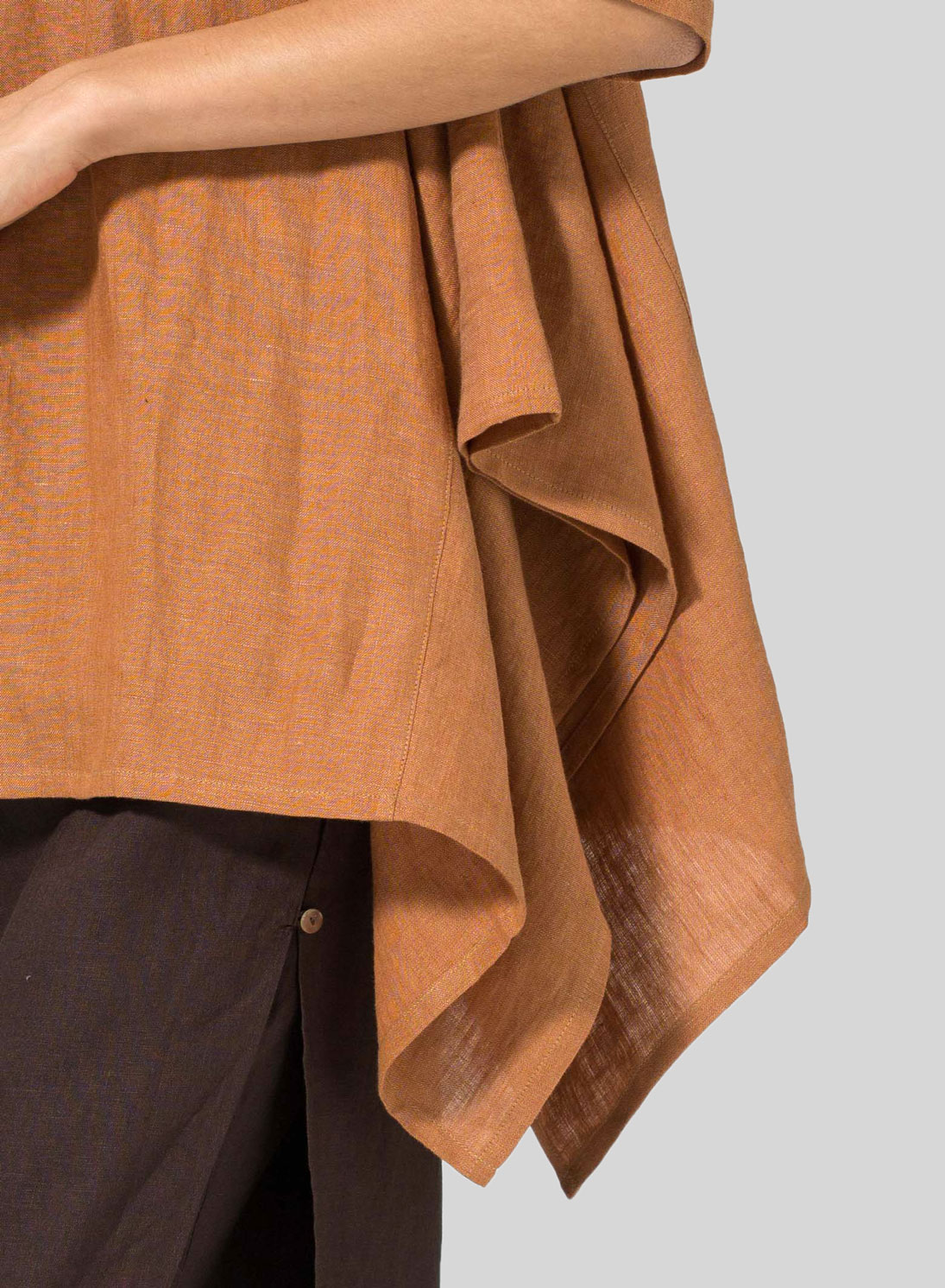 Rust Orange Linen Half Sleeves Handkerchief Hem Tunic