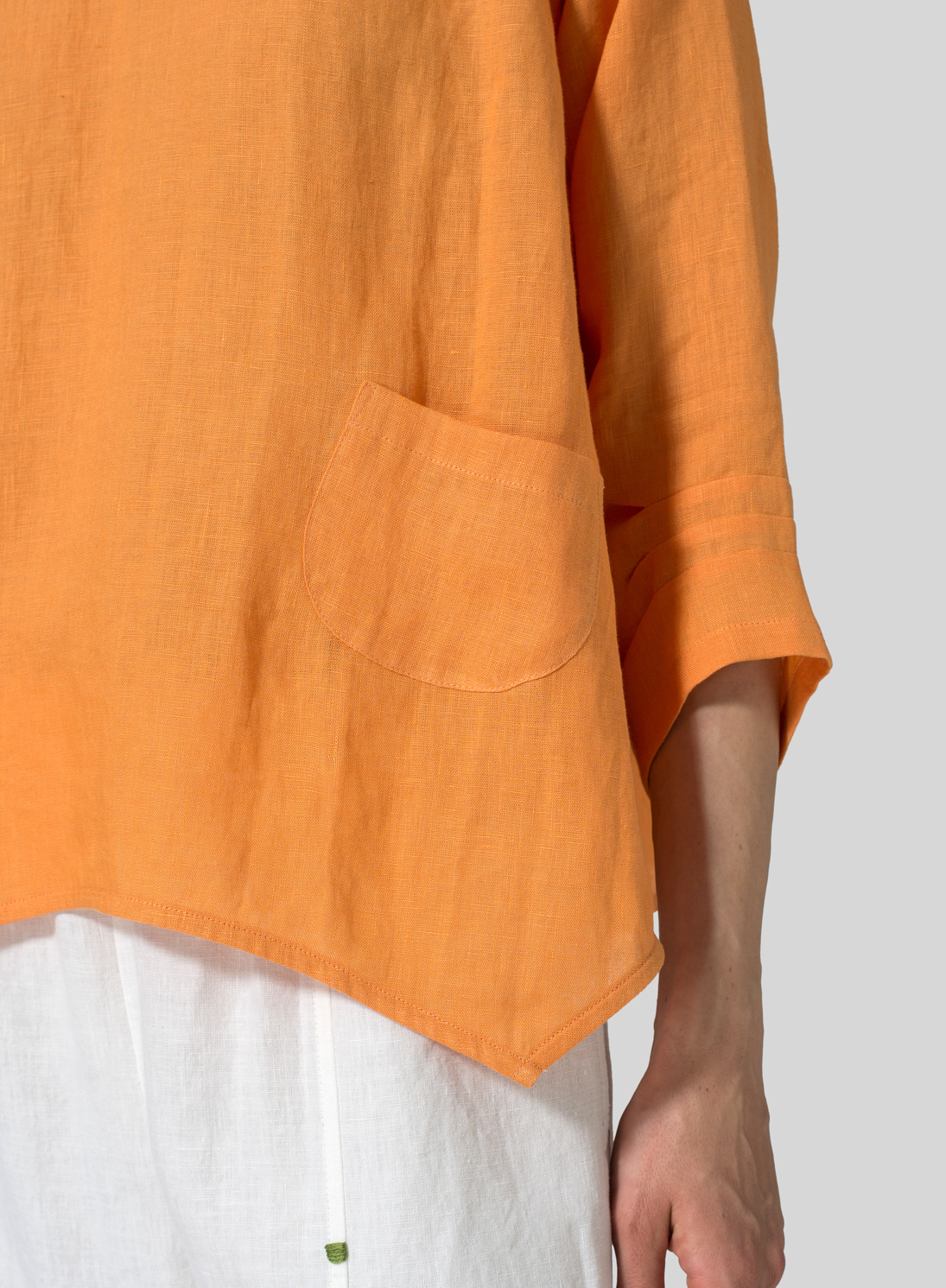 Orange Linen Round Neck 3/4 Sleeve Top