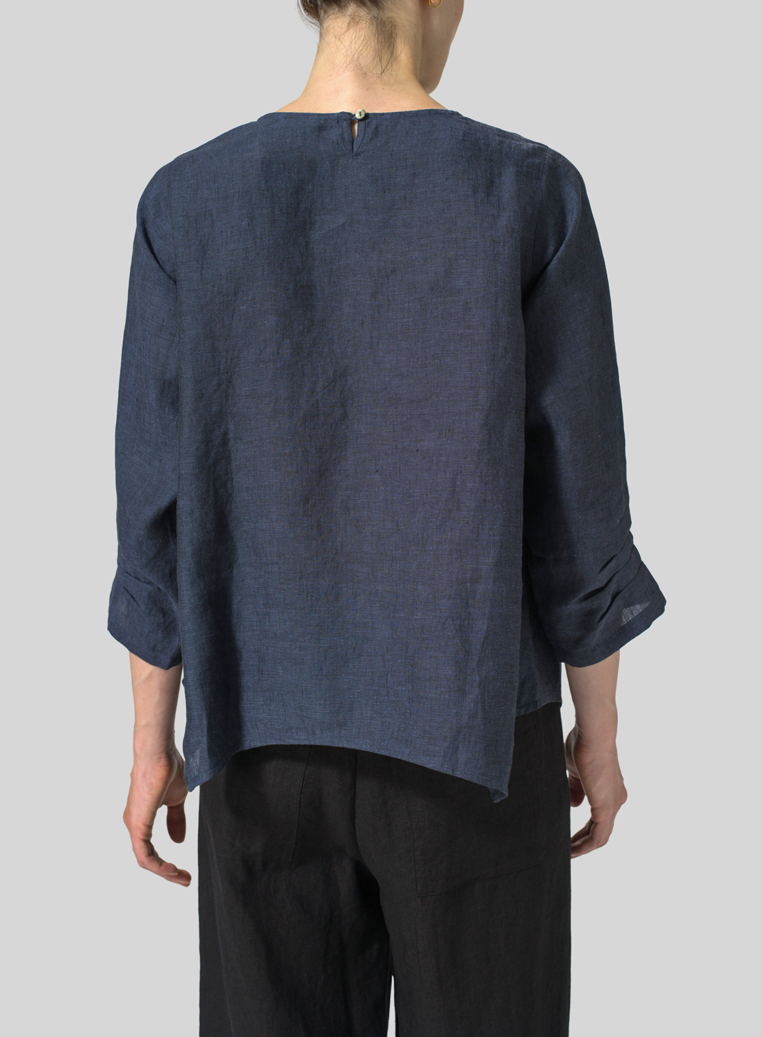 Linen Round Neck 3/4 Sleeve Top