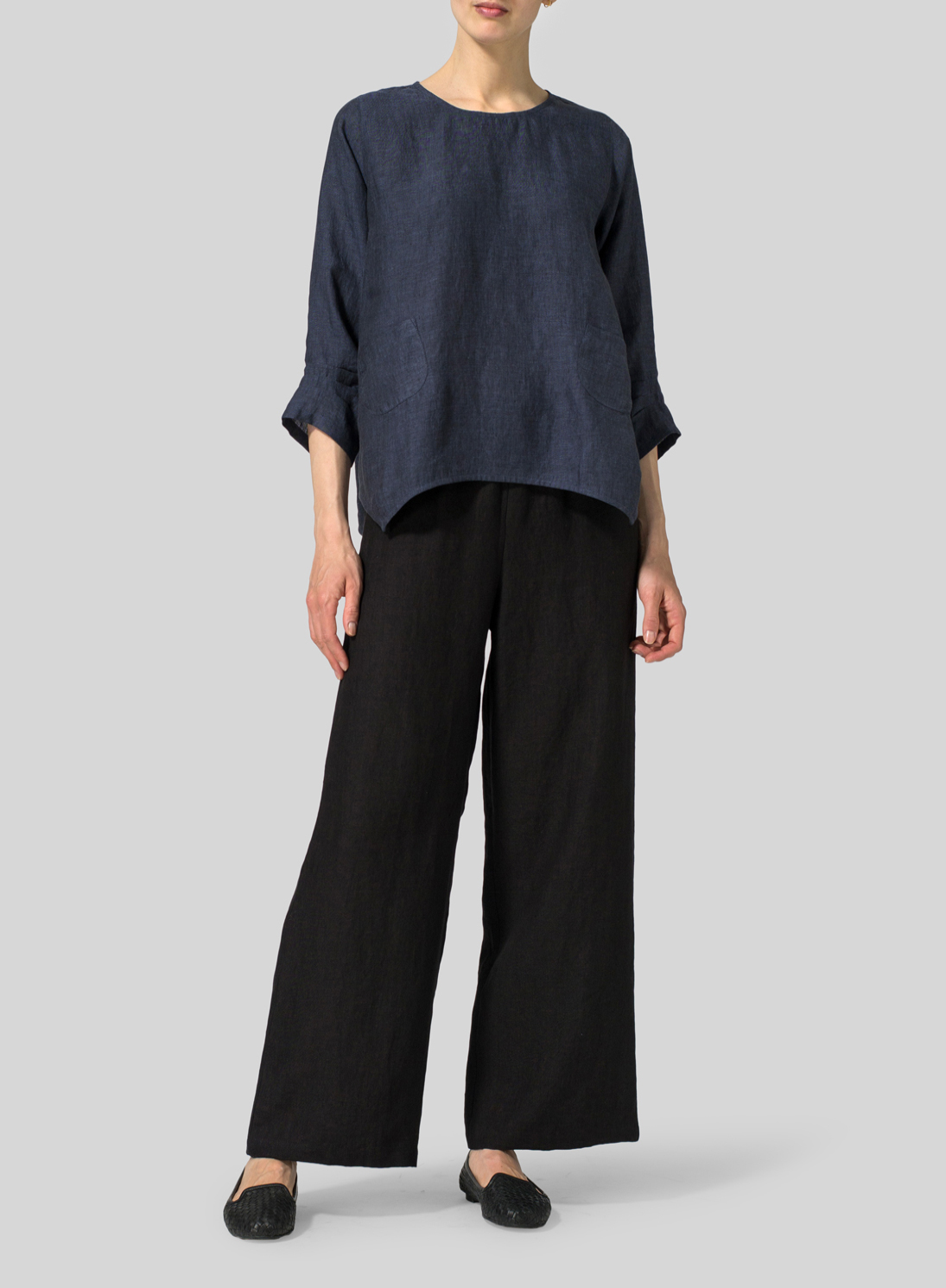 Linen Round Neck 3/4 Sleeve Top