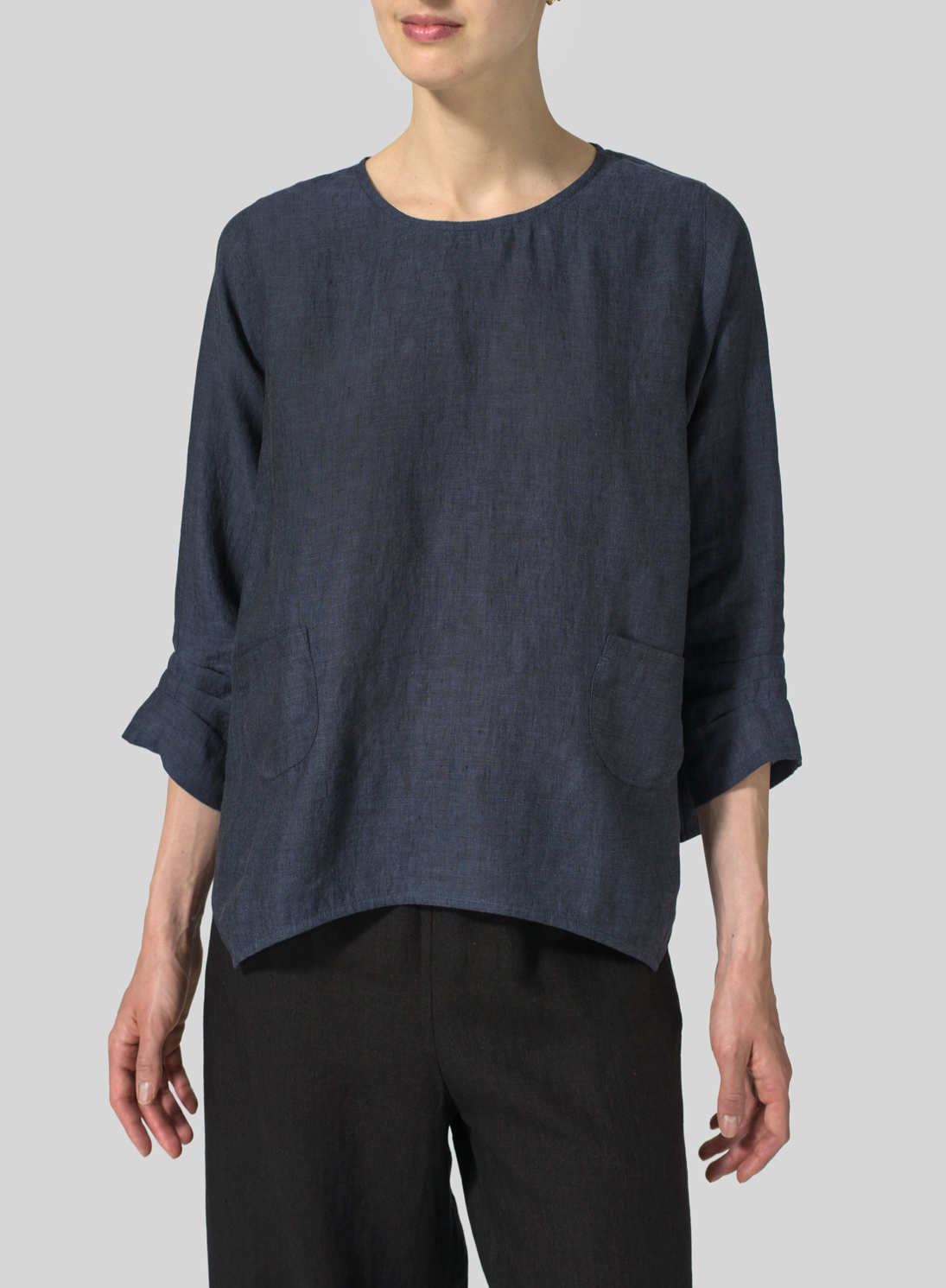 Linen Round Neck 3/4 Sleeve Top