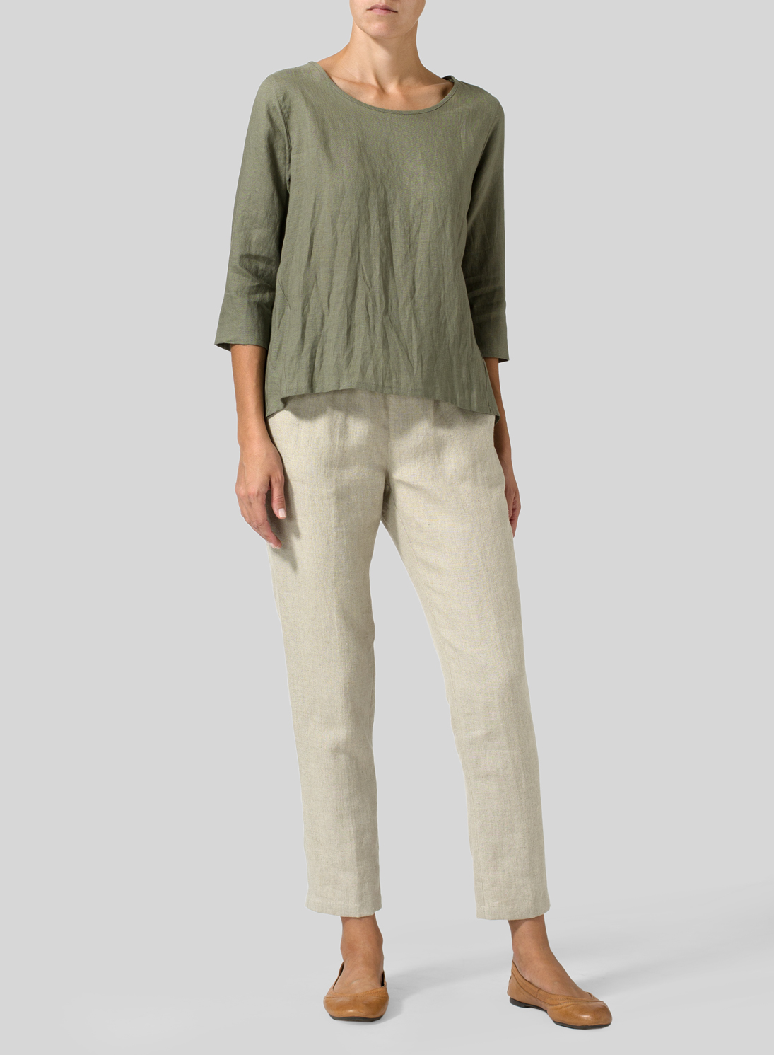 Dark Khaki Linen A-line High-Low Top