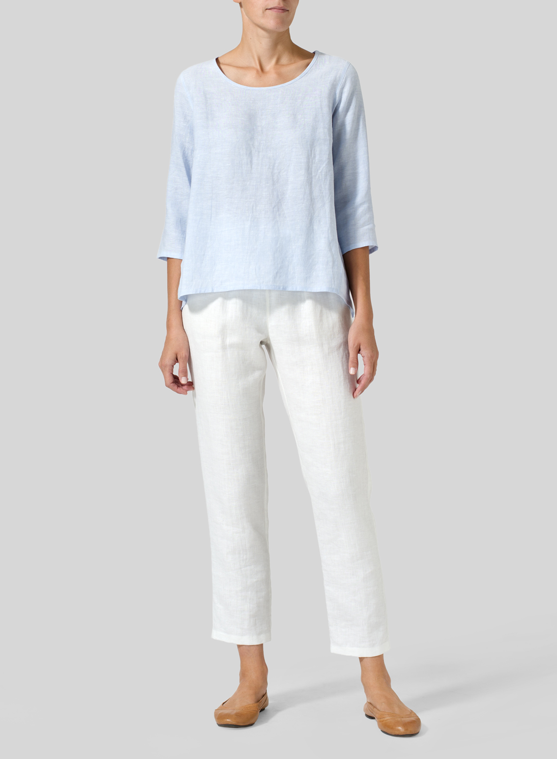 Light Sky Blue Linen A-line High-Low Top