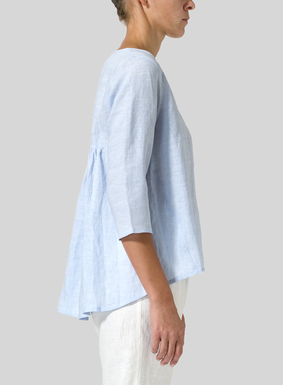 Light Sky Blue Linen A-line High-Low Top - Plus Size