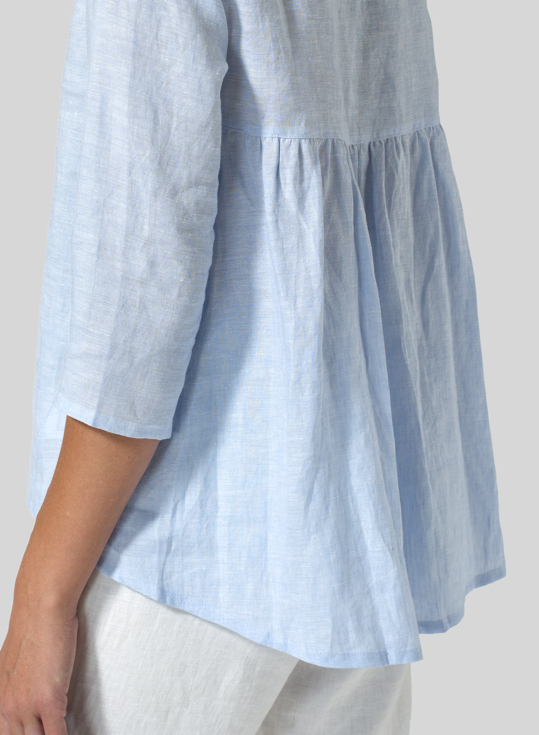Light Sky Blue Linen A-line High-Low Top - Plus Size