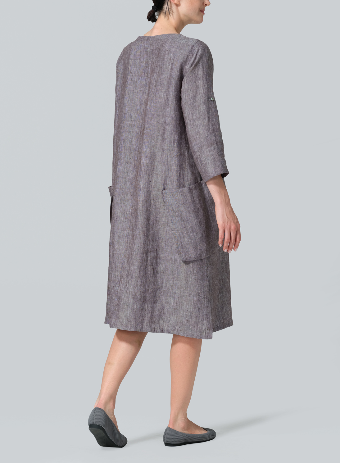 Linen A-shape Patch Pockets Tunic Dress - Plus Size