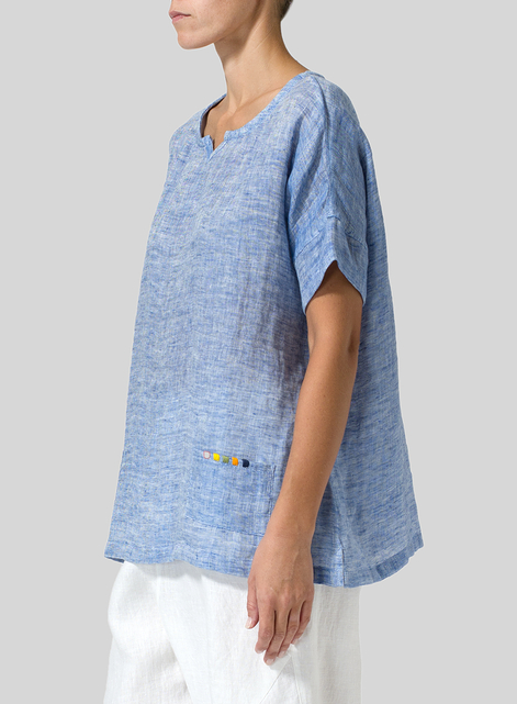 Linen Doublecloth Short Sleeve Top - Plus Size