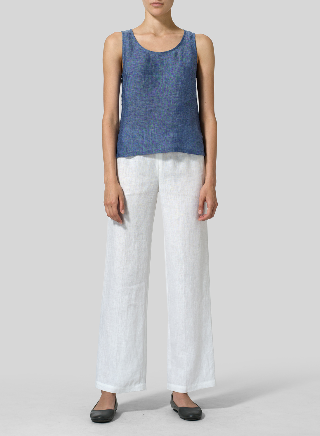 Linen Rolled Sleeve Long Top Set - Plus Size