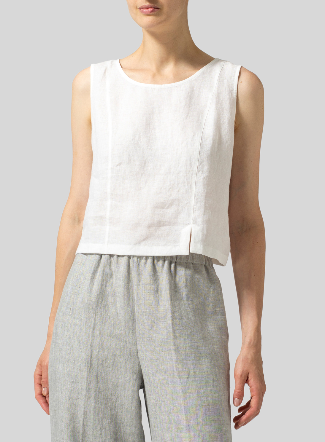 Navy Linen Double Layer Cropped Length Pants