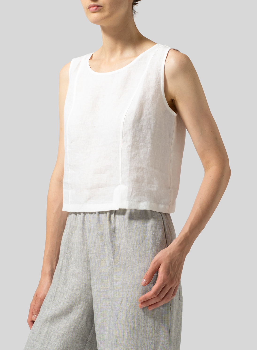 Navy Linen Double Layer Cropped Length Pants