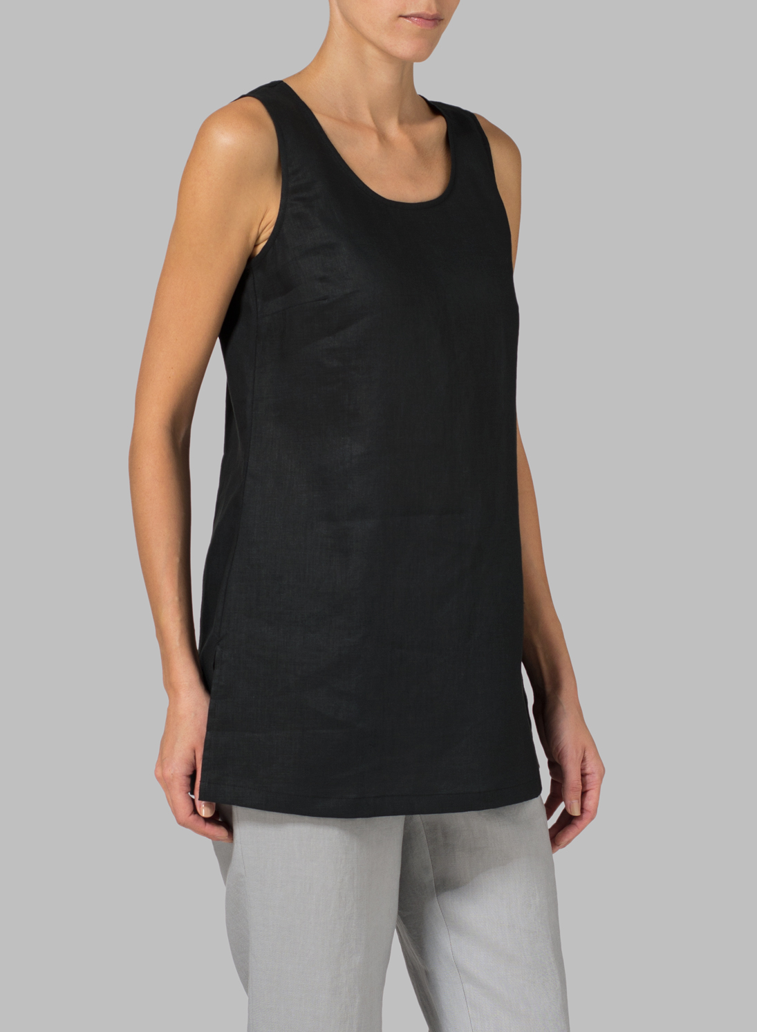 Scoop Neck Long Linen Tanks